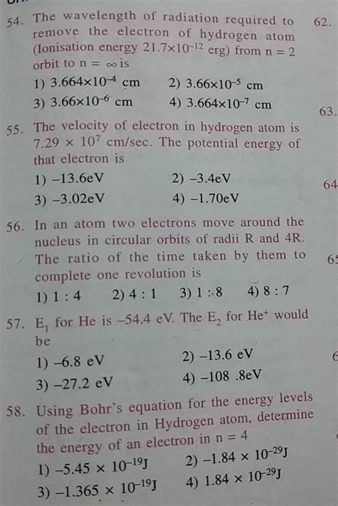 The Velocity Of Electron In Hydrogen Atom Is 729×107 Cmsec The Potenti