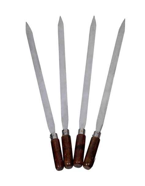 28 4 Pcs Flat Skewers For Kebabs Bbq With Wooden Handle 55268 Usa
