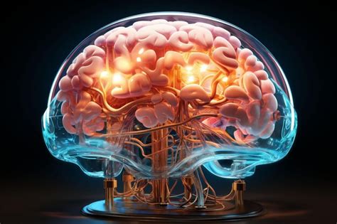 Premium Photo A 3d Brain Model With Orange And Blue Neon Glows Suggesting Neural Complexity On