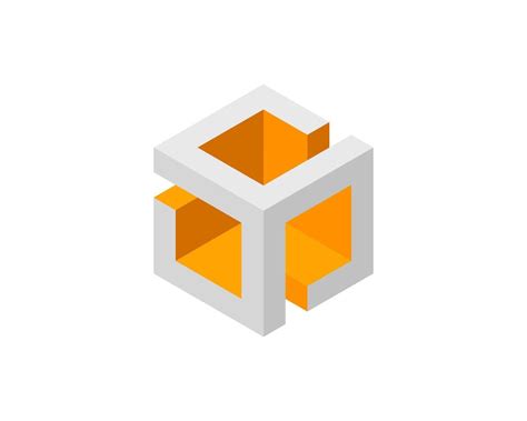 Abstract Isometric Cube Design Modern Minimalist Style With Grey And Orange Color Scheme