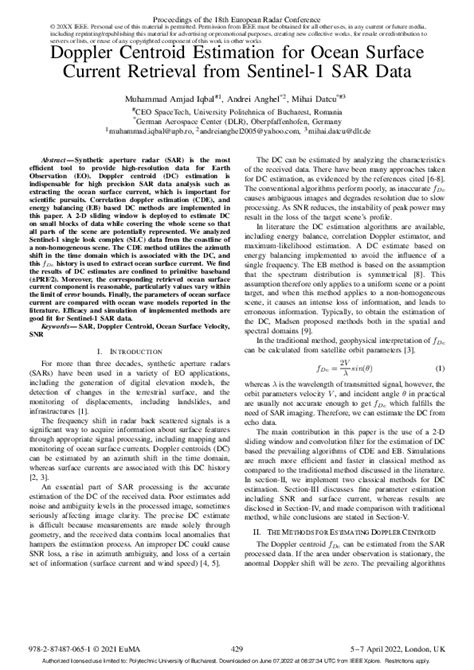 Pdf Doppler Centroid Estimation For Ocean Surface Current Retrieval From Sentinel 1 Sar Data