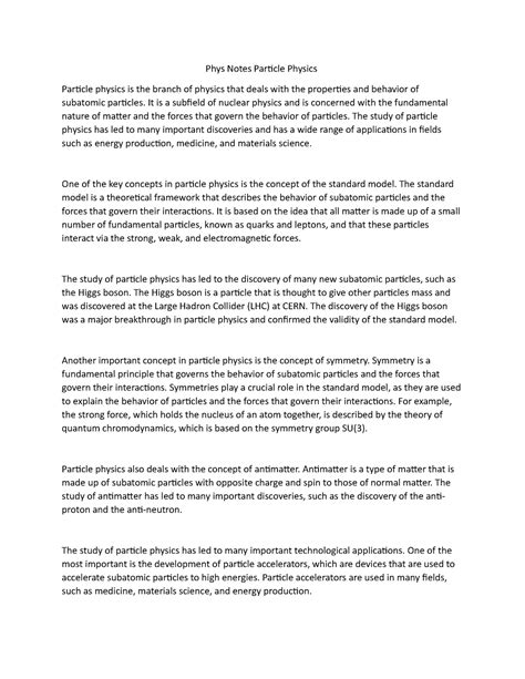 Phys Notes Particle Physics Phys Notes Particle Physics Particle Physics Is The Branch Of