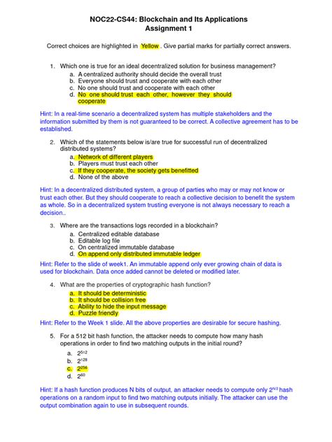 blockchain and its applications assignment 1 answers pdf algorithms