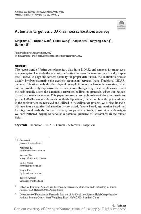 Automatic Targetless Lidar Camera Calibration A Survey Request Pdf