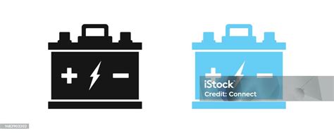 자동차 배터리 아이콘입니다 기계 축전지 기호입니다 전기 자동 표지판 에너지 전하 기호 충전 아이콘 블랙 블루 색상 벡터 기호입니다 계기판 차량 부분에 대한 스톡 벡터 아트
