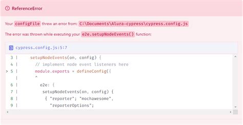 Estou erro no cypress config js e não consigo identificar o