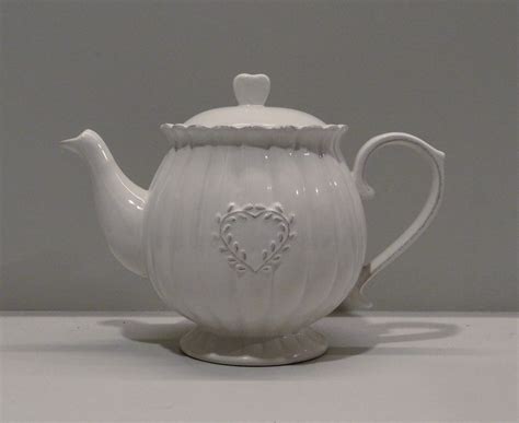 Vintage White Ceramic Teapot White Teapot With A Heart Tea Etsy