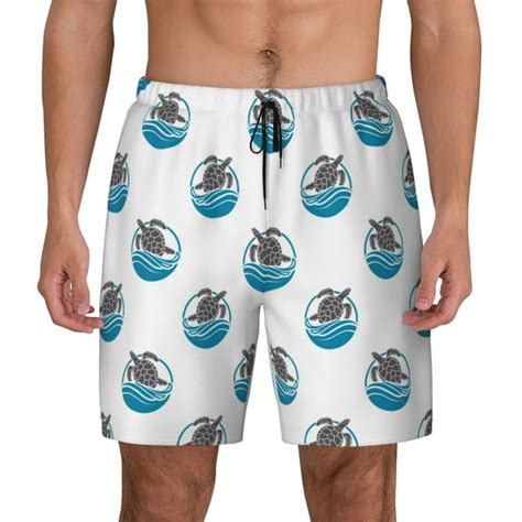 Kdxio Turtle Print Mens Swim Trunks With Compression Liner 7 Inch