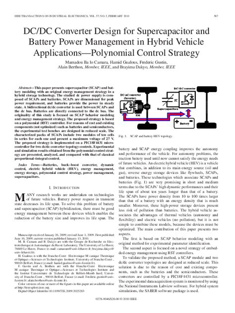 Pdf Dc Dc Converter Design For Supercapacitor And Battery Power Management In Hybrid Vehicle