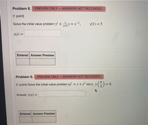 Solved Problem 8 PREVIEW ONLY ANSWERS NOT RECORDED 1 Chegg Com