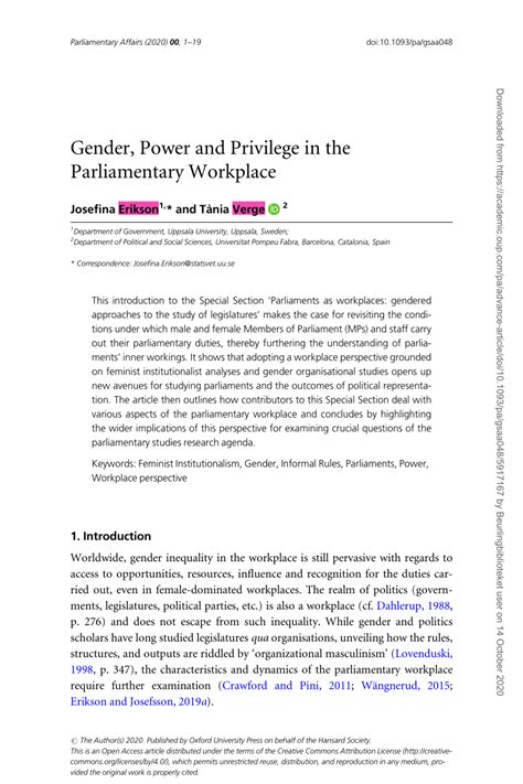 PDF Gender Power And Privilege In The Parliamentary Workplace
