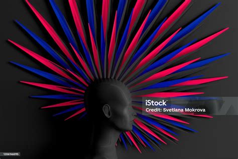 양식에 일치시키는 모호크 헤어 스타일과 프로필에 젊은 여성의 입체 머리와 창조적 인 어두운 배경 3d 일러스트레이션 0명에 대한 스톡 사진 및 기타 이미지 Istock