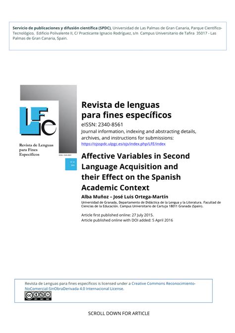 Pdf Affective Variables In Second Language Acquisition And Their Effect On The Spanish