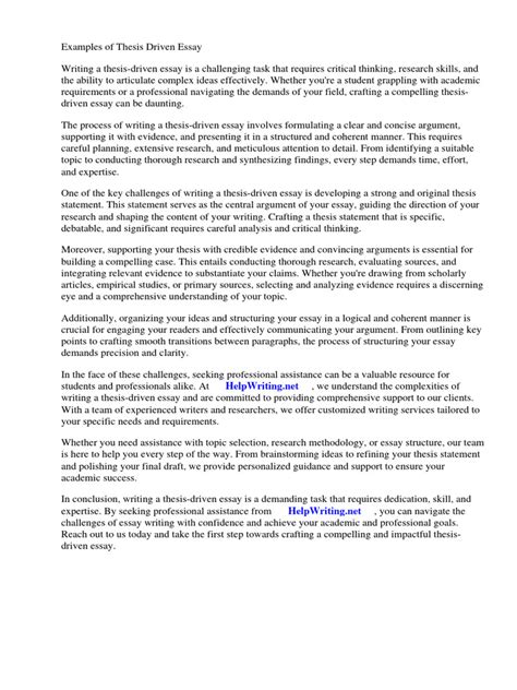 Examples Of Thesis Driven Essay Pdf Essays Thesis