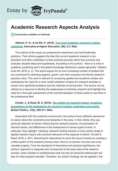Academic Research Aspects Analysis 1919 Words Annotated Bibliography Example