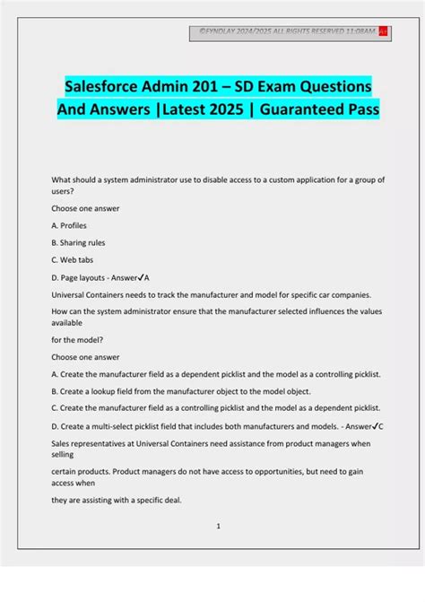 Salesforce Admin 201 Sd Exam Questions And Answers Latest 2025 Guaranteed Pass Salesforce