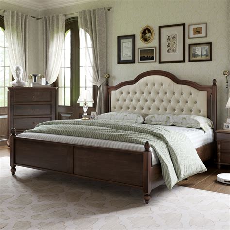 Amerlife Queen Size Solid Wood Bed Frame Transitional Platform Bed