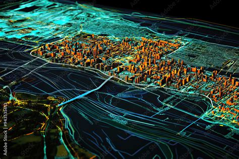 Technical Aerial Visual D LiDAR GIS Aerial Map Satellite Scan Model Isolated Showing Gatineau