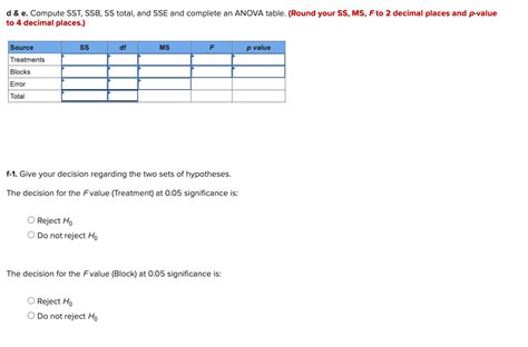 D E Compute SST SSB SS Total And SSE And Chegg Com