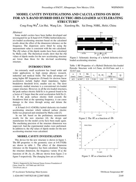 Pdf Model Cavity Investigations And Calculations On Hom For An X Band Hybrid Dielectric Iris