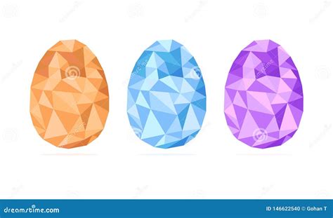 Low Poly Easter Eggs Set Vector Isolated On White Background Geometric
