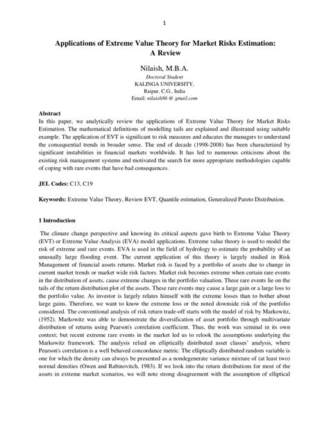 Pdf Applications Of Extreme Value Theory For Market Risks Estimation A Review