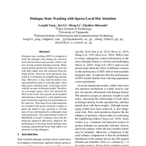 Dialogue State Tracking With Sparse Local Slot Attention Acl Anthology
