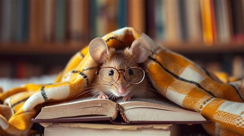 Premium Photo Mouse With A Book A Mouse Sheltered In A Blanket With A Book Generative Ai