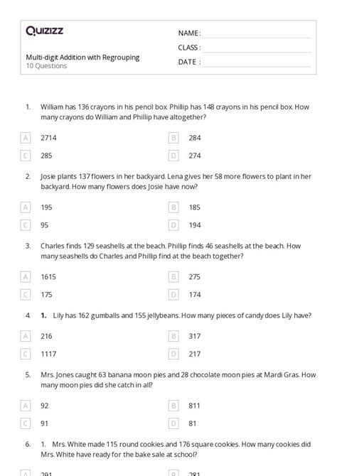 50 two digit addition and regrouping worksheets on quizizz free