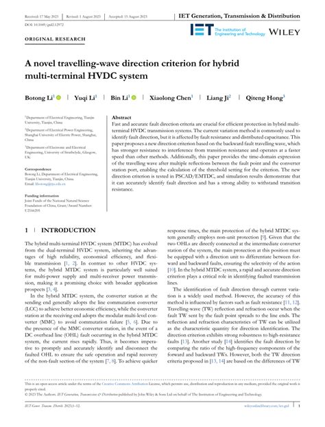 Pdf A Novel Travelling‐wave Direction Criterion For Hybrid Multi‐terminal Hvdc System