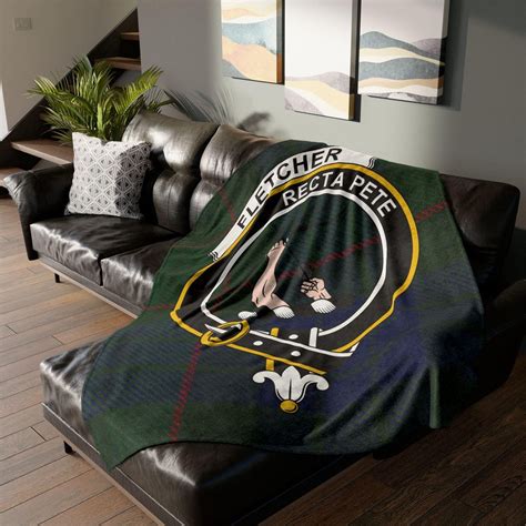 Fletcher Clan Crest Tartan Blanket Soft Minky Polyester Etsy Uk
