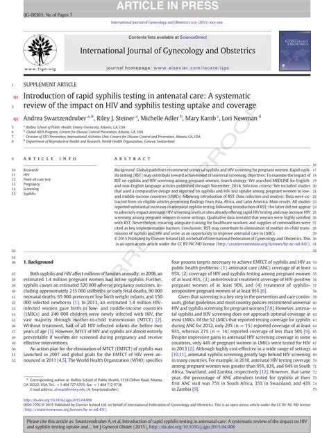 Pdf Introduction Of Rapid Syphilis Testing In Antenatal Care A Systematic Review Of The