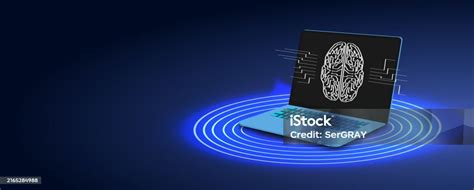 미래 지향적인 배경에 두뇌 그래픽을 표시하는 혁신적인 노트북을 통한 인공 지능 탐구 0명에 대한 스톡 벡터 아트 및 기타 이미지 0명 공학 과학 Istock
