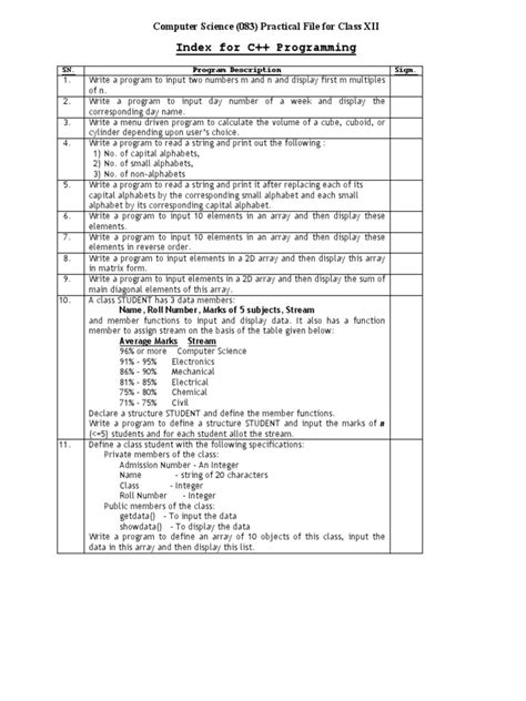 C Programing Worksheet Pdf Class Computer Programming