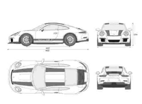 Porsche 911r 2016 2019 2d Drawing Blueprints 64436 Model Copy