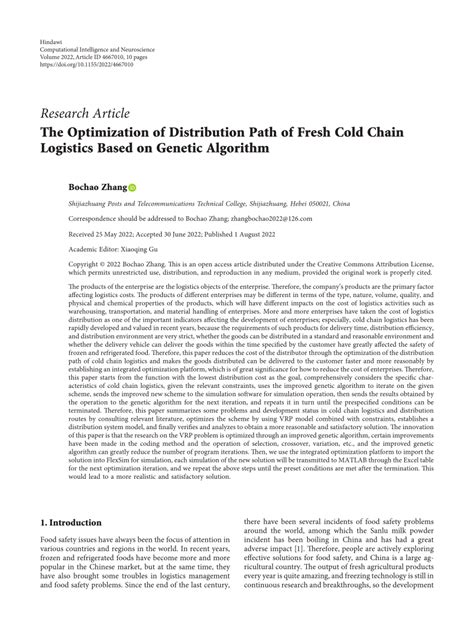 Pdf The Optimization Of Distribution Path Of Fresh Cold Chain Logistics Based On Genetic Algorithm