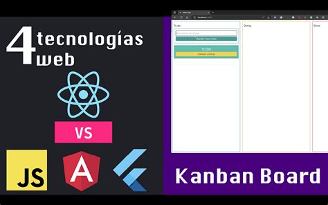 construyo un kanban board en vanilla javascript react angular y
