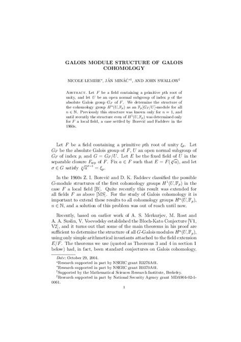 Pdf Galois Module Structure Of Galois Cohomology