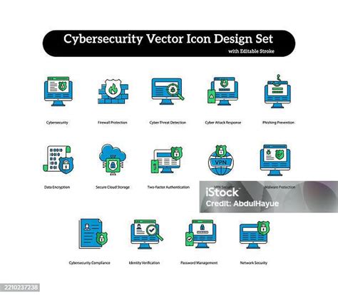 Cybersecurity Elements Password Firewall Safety Icon Vector Collection Set Pack Stock