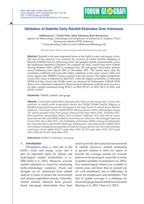 Pdf Validation Of Satellite Daily Rainfall Estimates Over Indonesia