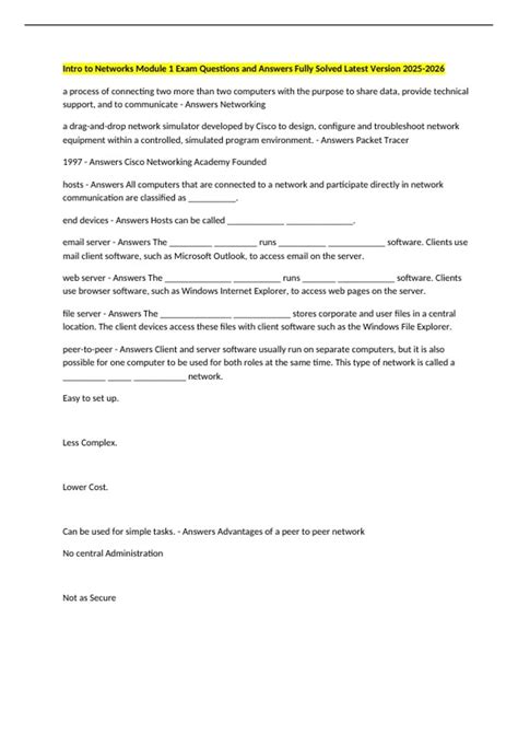 Intro To Networks Module 1 Exam Questions And Answers Fully Solved