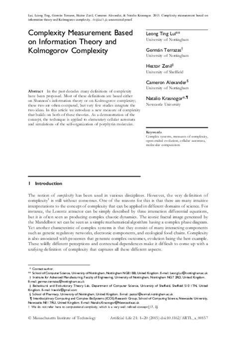 Pdf Complexity Measurement Based On Information Theory And Kolmogorov Complexity