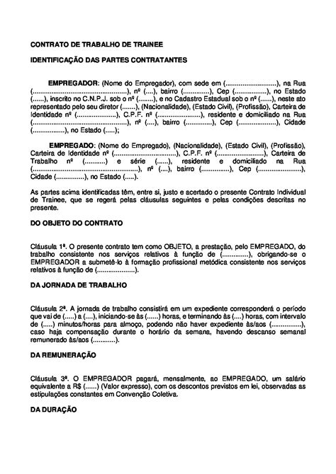 Contrato De Trabalho Trainee Suporte Contrato Certo
