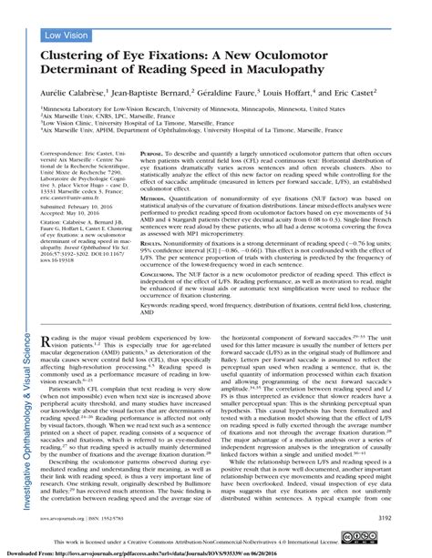 Pdf Clustering Of Eye Fixations A New Oculomotor Determinant Of