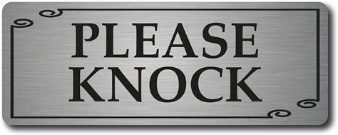 Please Knock Metal Sign 20cmx 75cm Brushed Silver Uk