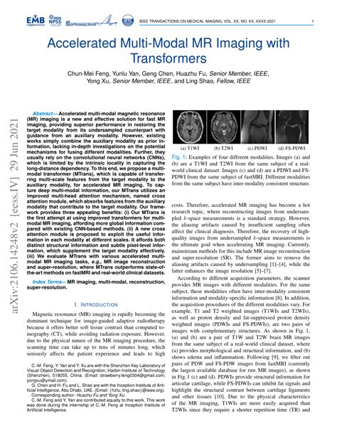 Pdf Accelerated Multi Modal Mr Imaging With Transformers
