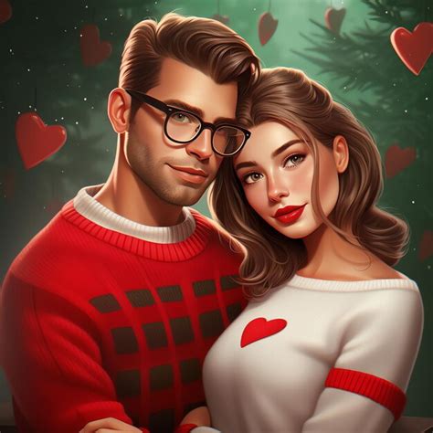 A Man And A Woman Are Posing In Front Of A Christmas Tree Premium Ai