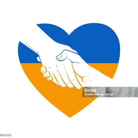 벡터 손 개념 제스처 도움의 표시와 희망 로고 두 손이 서로를 데려 가고 푸른 노란색 깃발 색상 우크라이나 난민을 지원하십시오 우크라이나 돕기 2명에 대한 스톡 벡터 아트