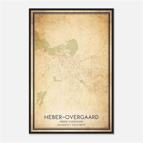 Vintage Heber Overgaard Heber Overgaard Map Poster Heber Overgaard City Road Wall Art Print