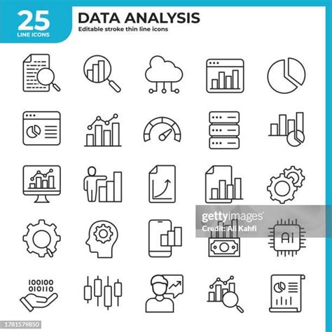 Data Analysis Thin Line Icons Editable Stroke Related Report Analytic Data Cloud Process Ai Etc